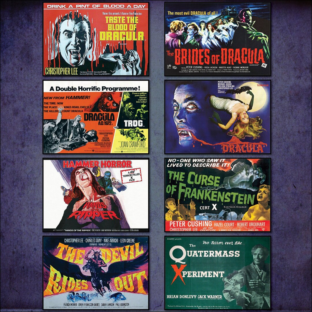 Hammer Horror Vintage Movie Poster Fridge Magnets Set of 8 Decorative ...