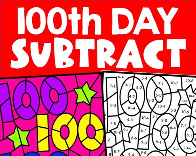100th Day of School Math Coloring Pages Subtraction Color by Number ...