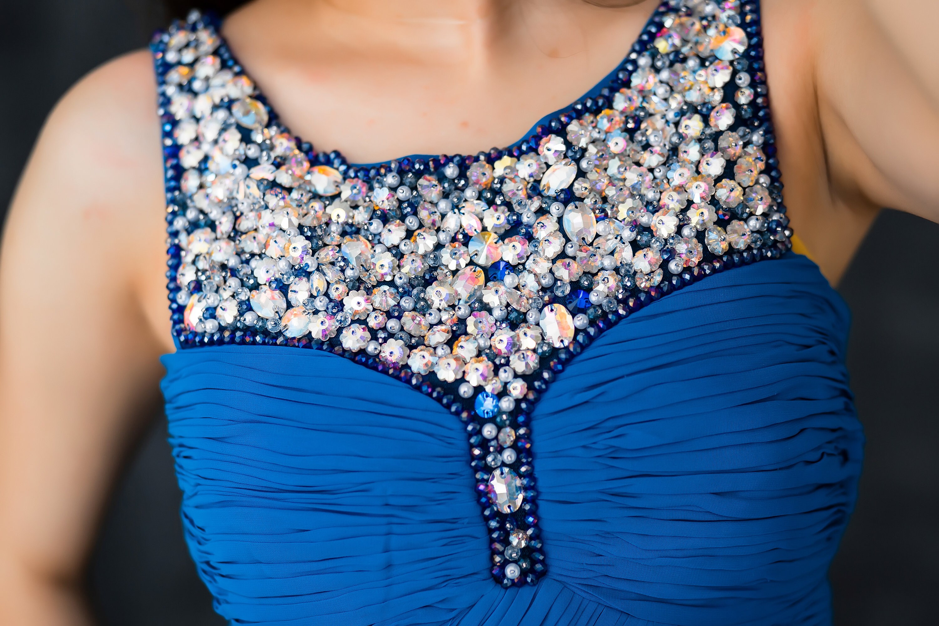 Deep Blue Evening Gown With Sequins, Crystals and Cuts - Etsy UK