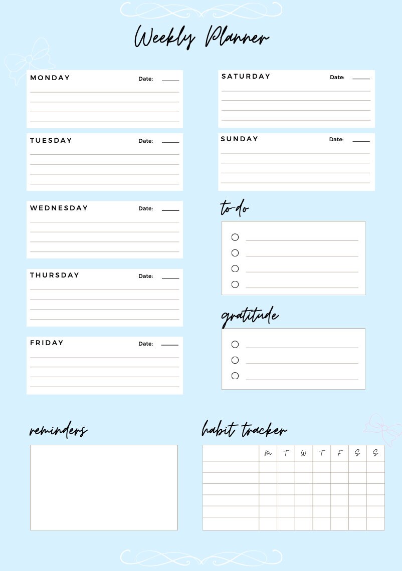 Weekly Planner - Blue - Etsy