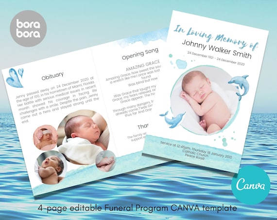 Baby Blue Ocean Funeral Program Template for Children Baby | Etsy