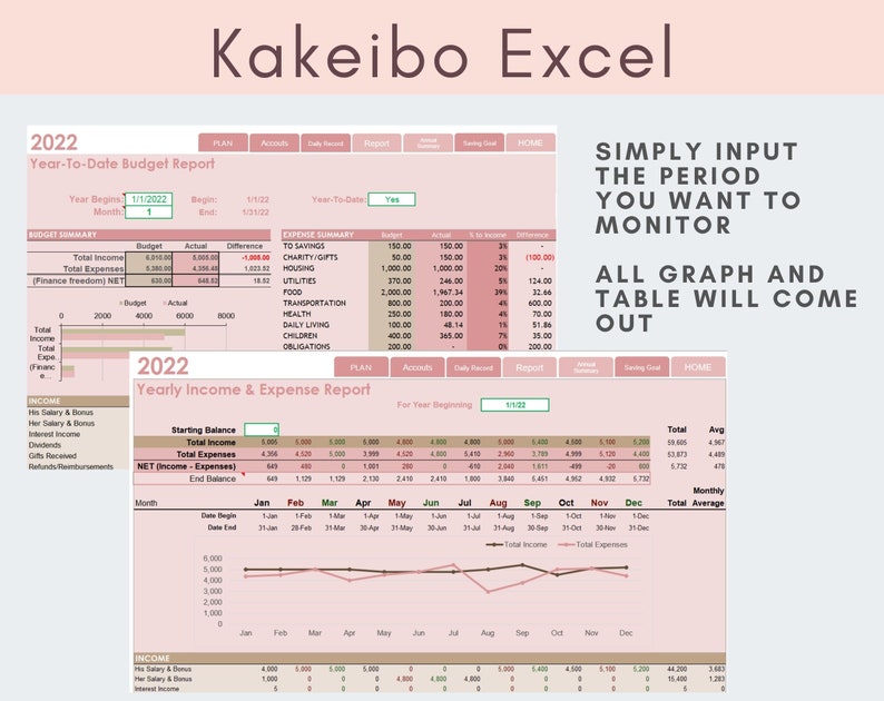 Kakeibo Excel Template Tool - Household Budget Planner Expense Saving ...