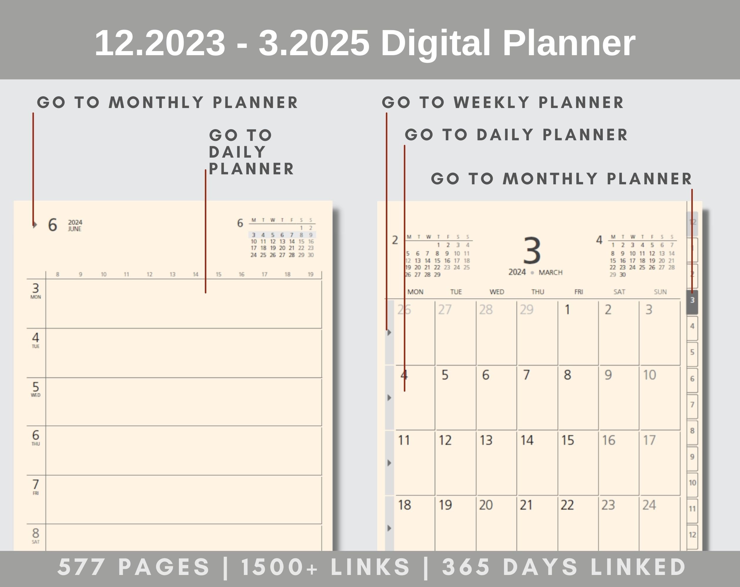 2024 Digital Planner - MUJI Style Brown Minimalist Monthly Weekly Daily ...
