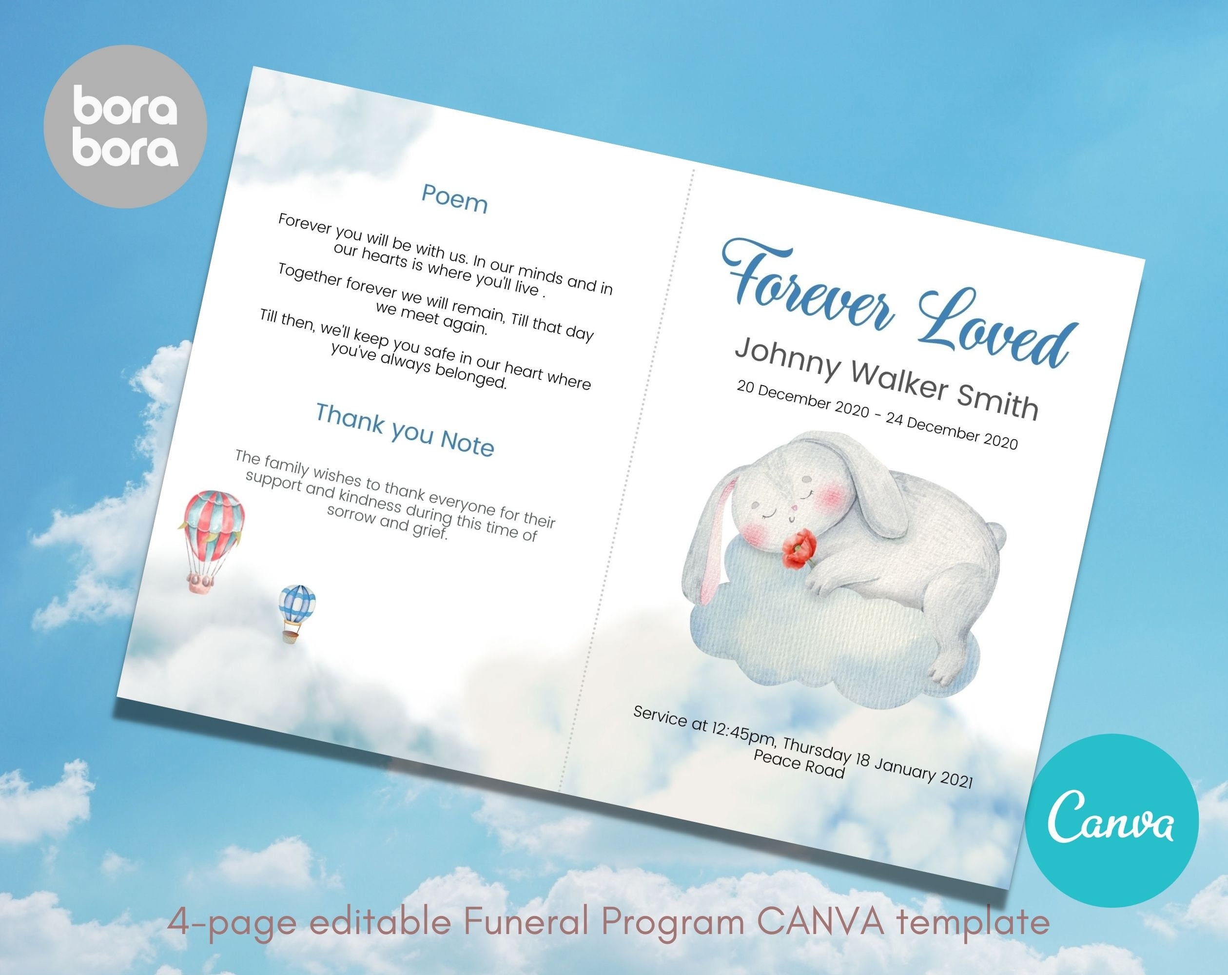 Baby Blue Bunny Funeral Program Template for Children , Baby Boy ...