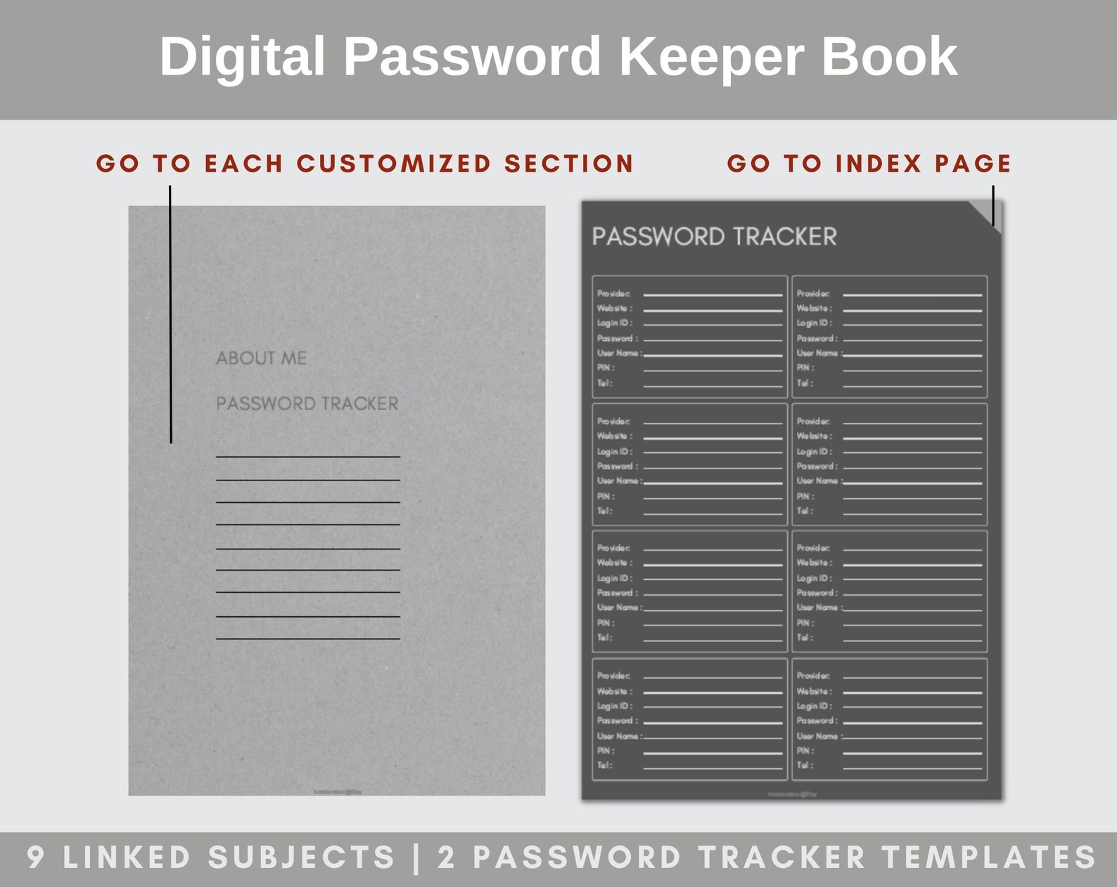 Digital Password Keeper Book - Simple Style - Dark Gray Minimalist ...
