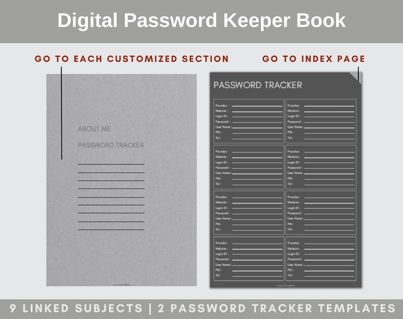 Digital Password Keeper Book - Simple Style - Dark Gray Minimalist ...