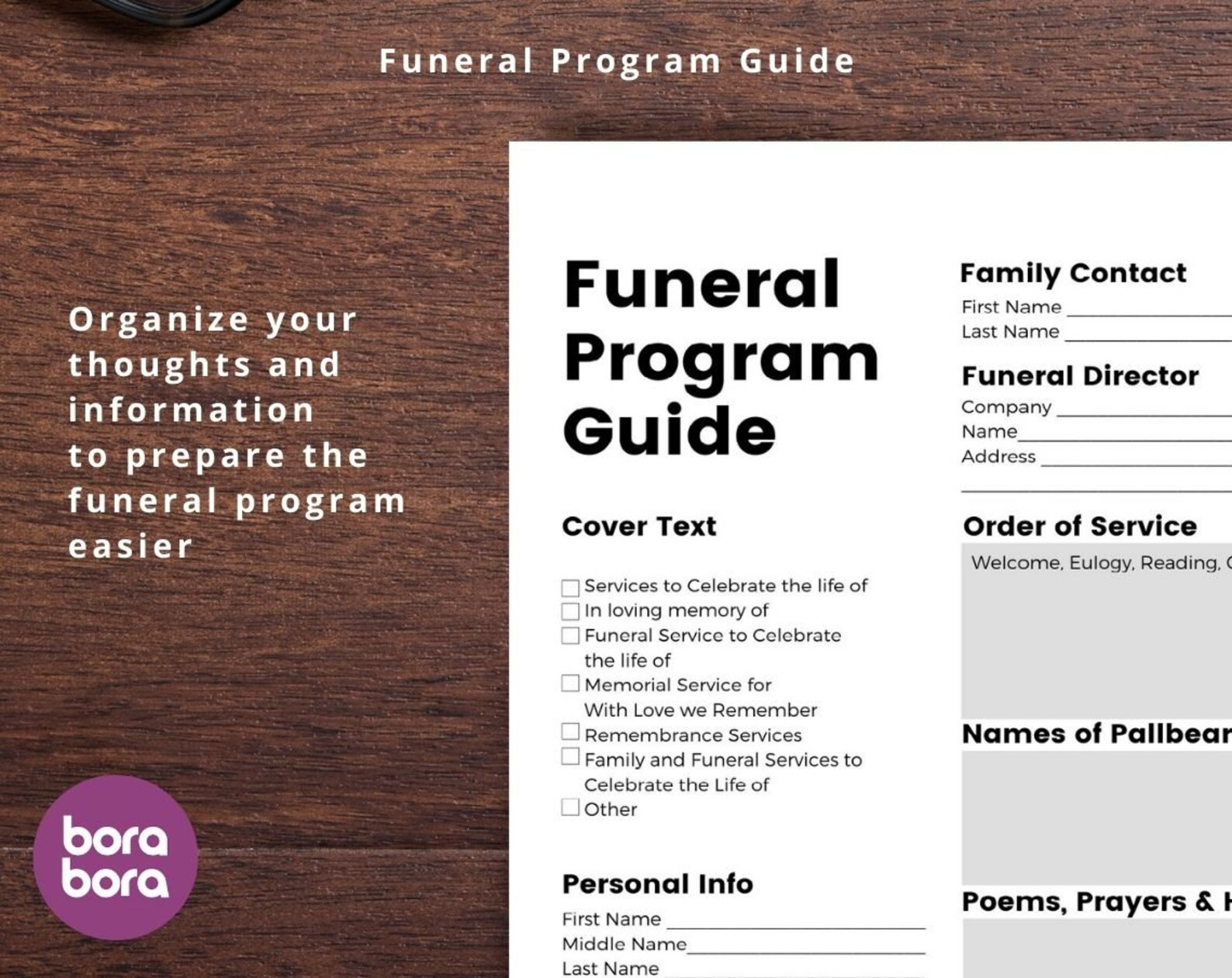 Funeral Program Guide Funeral Arrangement Check List | Printable in A4 ...