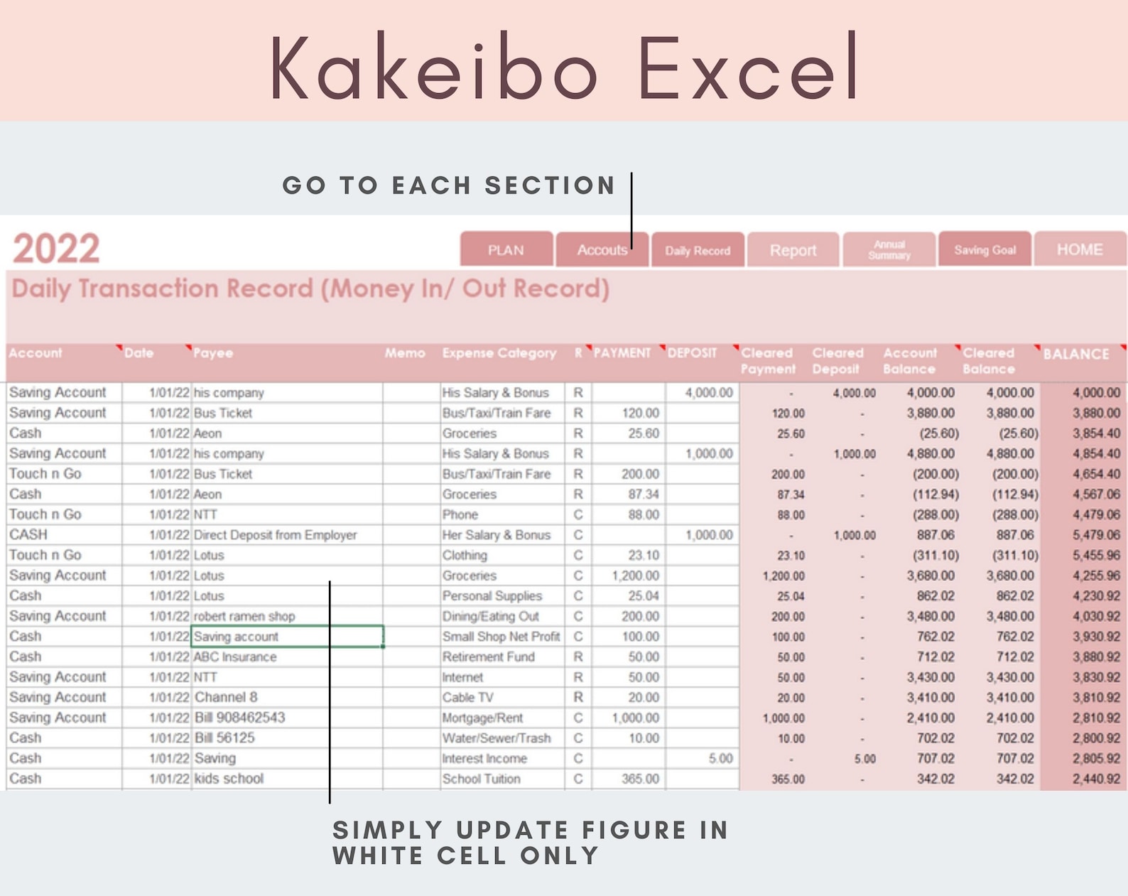 Kakeibo Excel Template Tool - Household Budget Planner Expense Saving ...