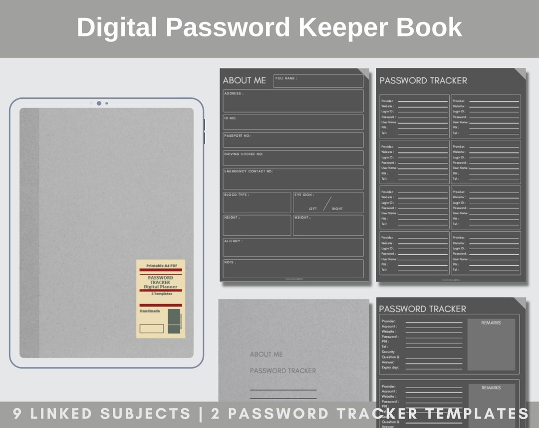 Digital Password Keeper Book - Simple Style - Dark Gray Minimalist ...