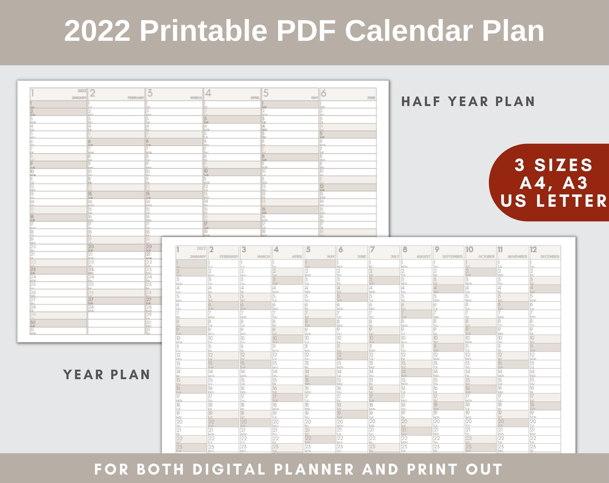 2022 Year Plan Half Year Plan Printable PDF Template A4 A3 | Etsy