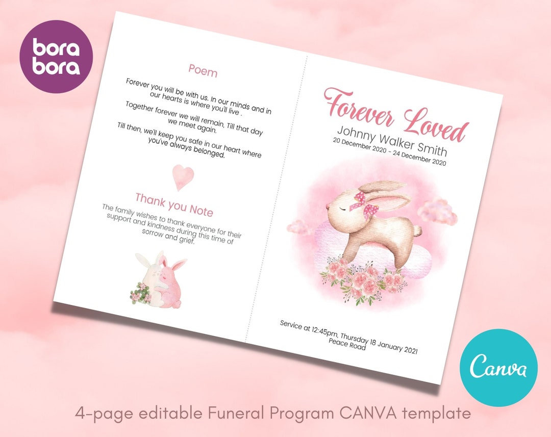 Pink Bunny Funeral Program Template for Children , Baby Funeral ...