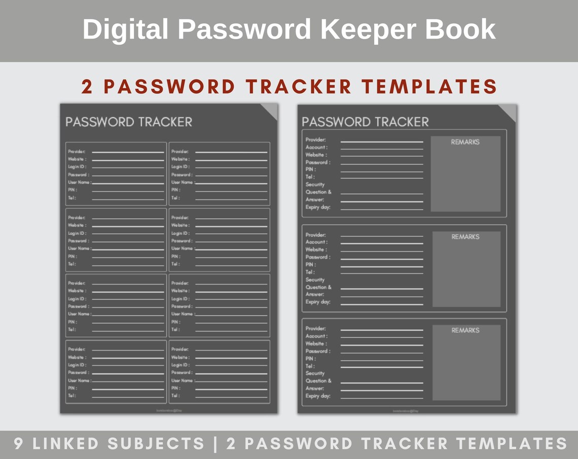 Digital Password Keeper Book - Simple Style - Dark Gray Minimalist ...