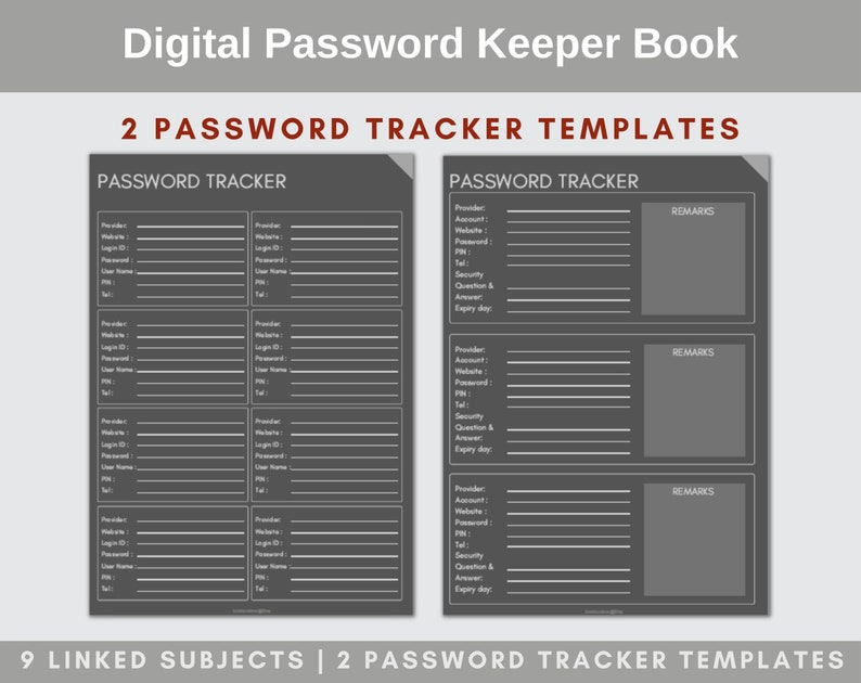 Digital Password Keeper Book - Simple Style - Dark Gray Minimalist ...