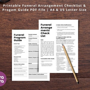 Funeral Program Guide Funeral Arrangement Check List | Printable in A4 ...