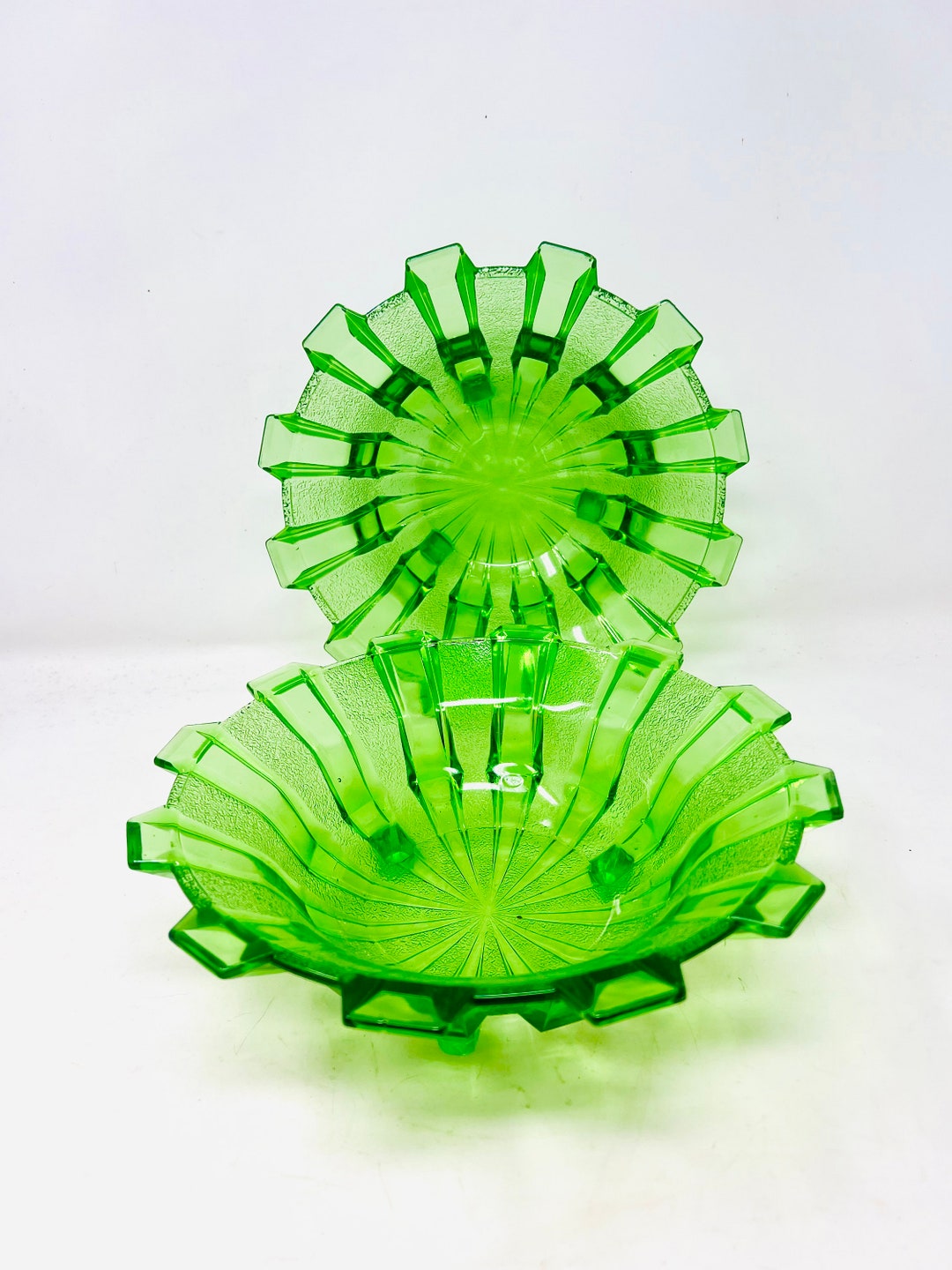 Art Deco Uranium Glass Serving Bowls, Rudolf Schröter, Josef Inwald ...