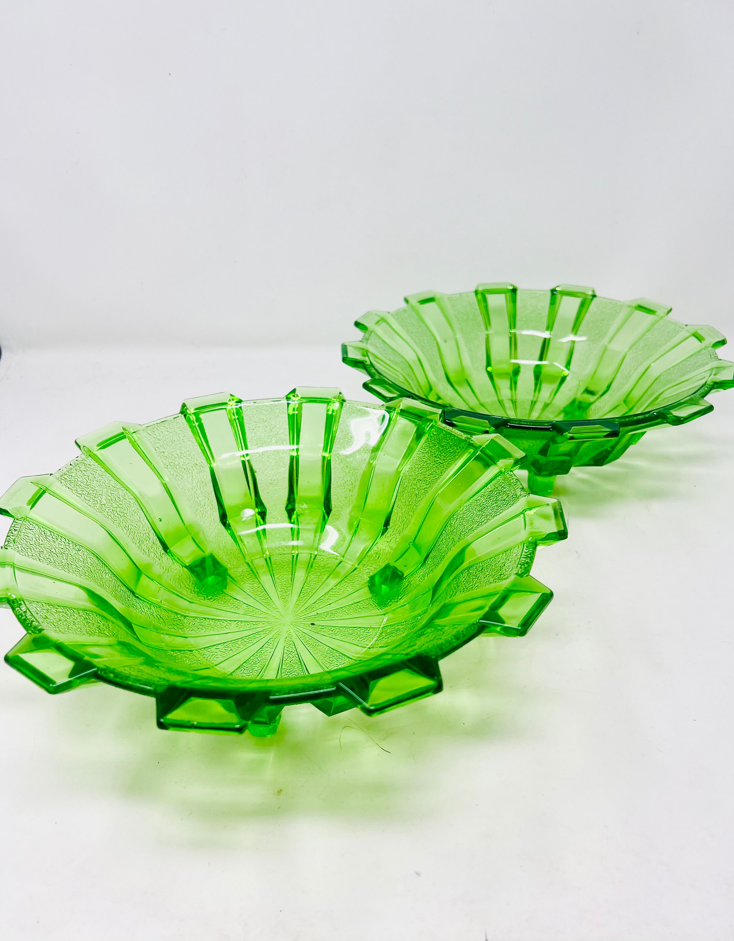 Art Deco Uranium Glass Serving Bowls, Rudolf Schröter, Josef Inwald ...