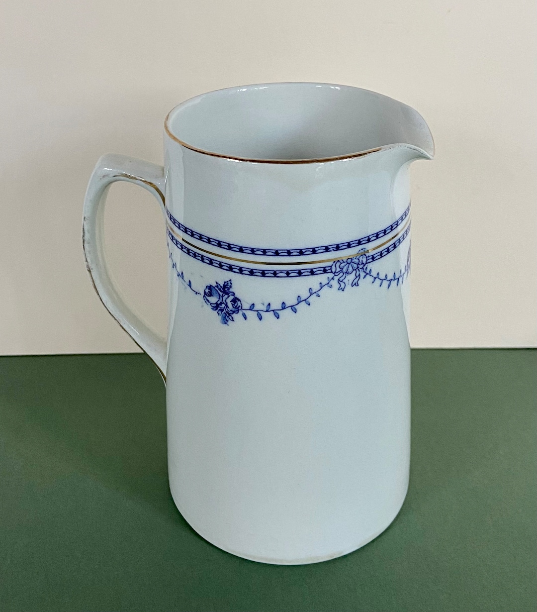 Vintage Jug by Tams Ware Circa 1930s White With Blue and Gilt Pattern ...