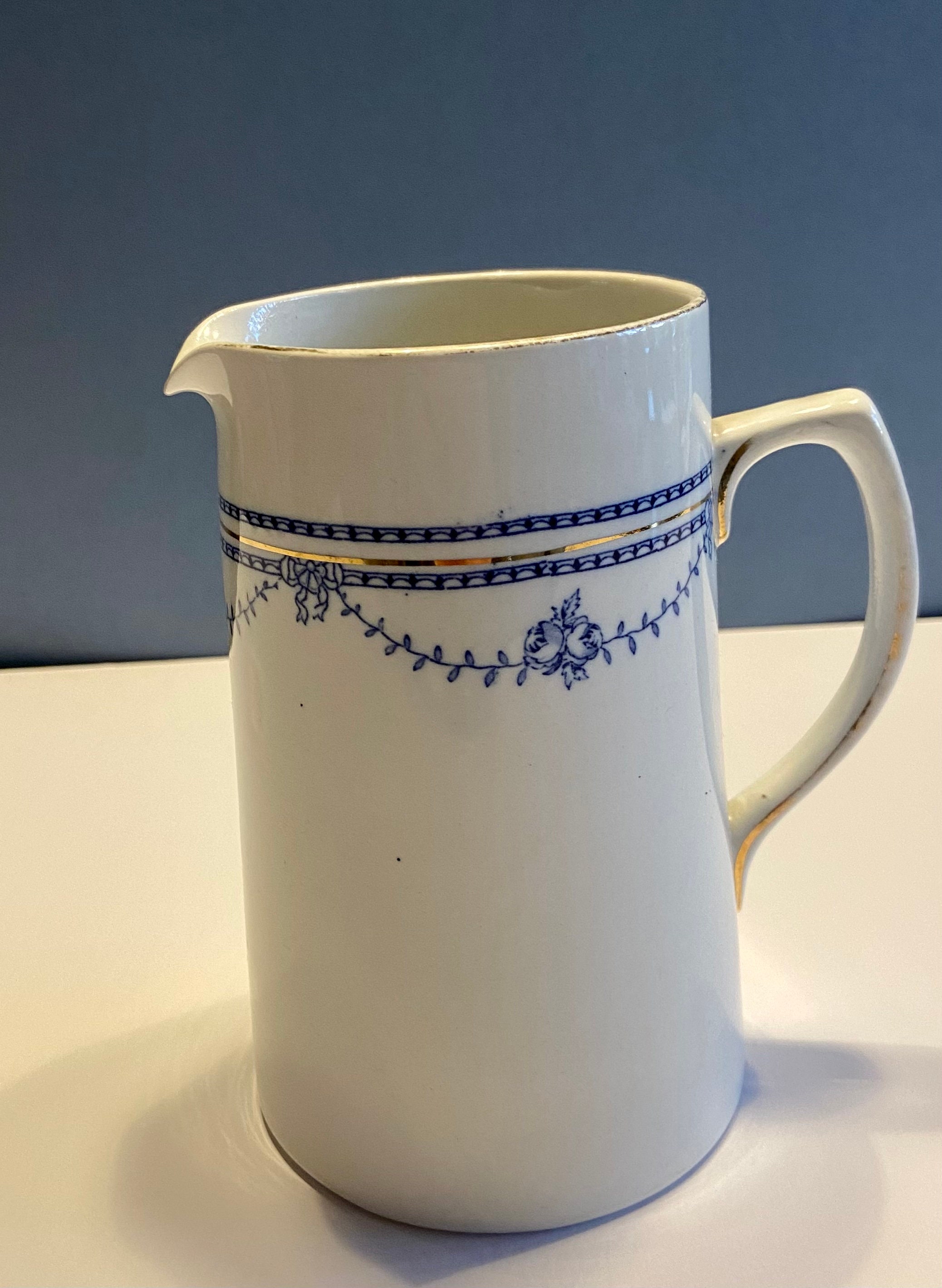 Vintage Jug by Tams Ware Circa 1930s White With Blue and Gilt Pattern ...