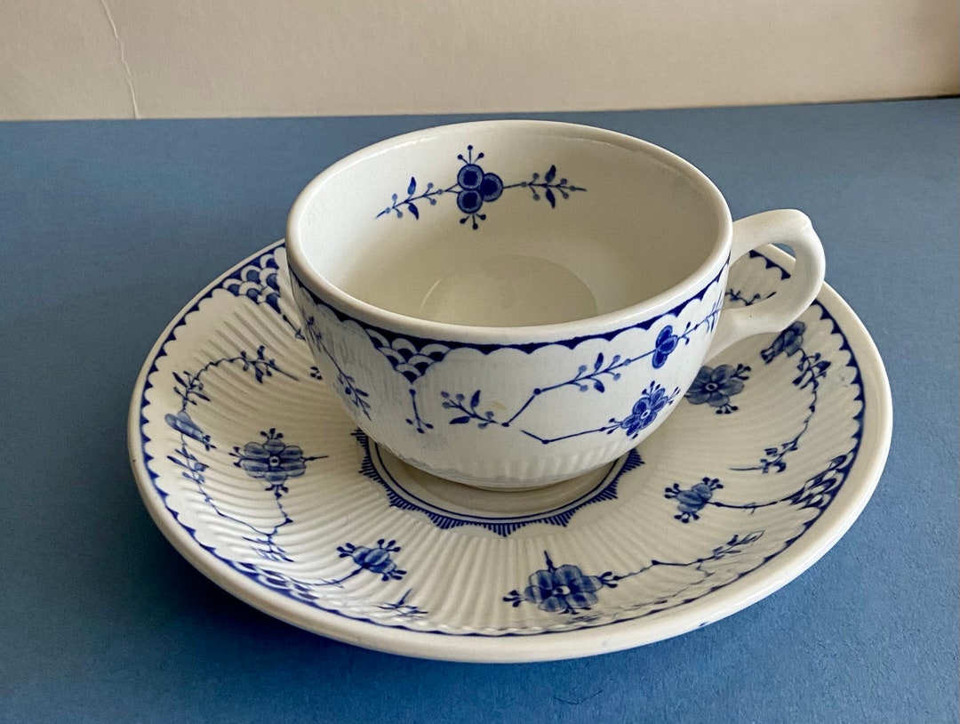 Vintage Blue and White Cup and Saucer by Furnivals Denmark Blue Pattern ...