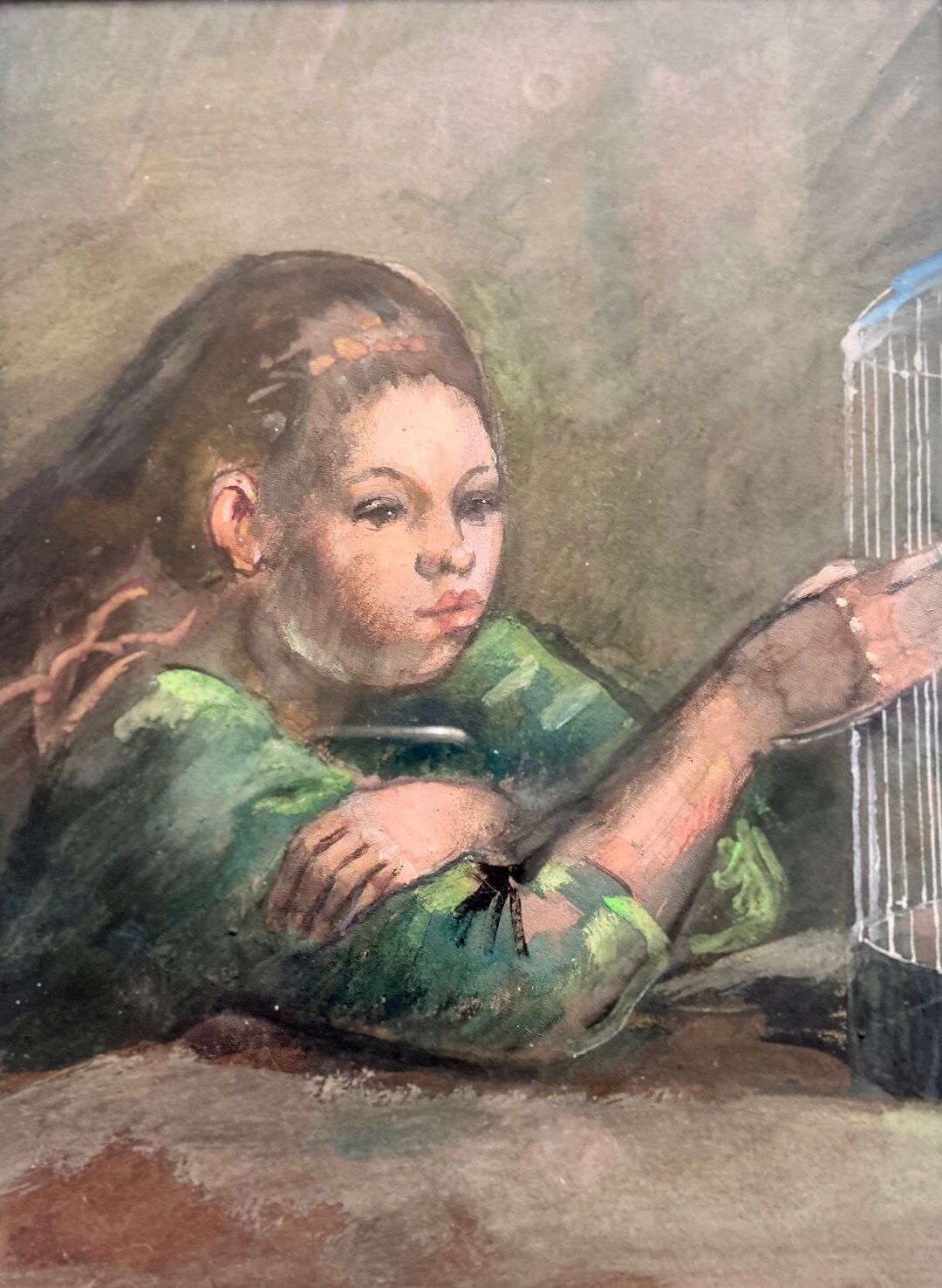 Vintage Portrait Girl With a Bird Cage by James Govier - Etsy