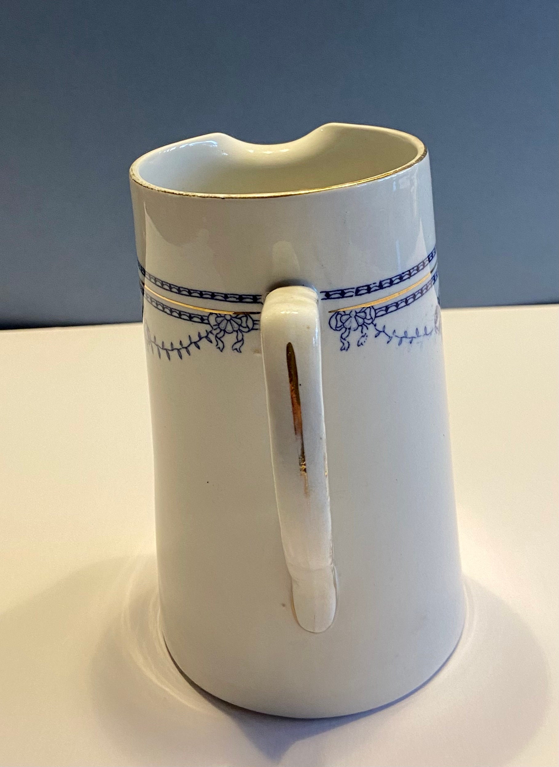 Vintage Jug by Tams Ware Circa 1930s White With Blue and Gilt Pattern ...