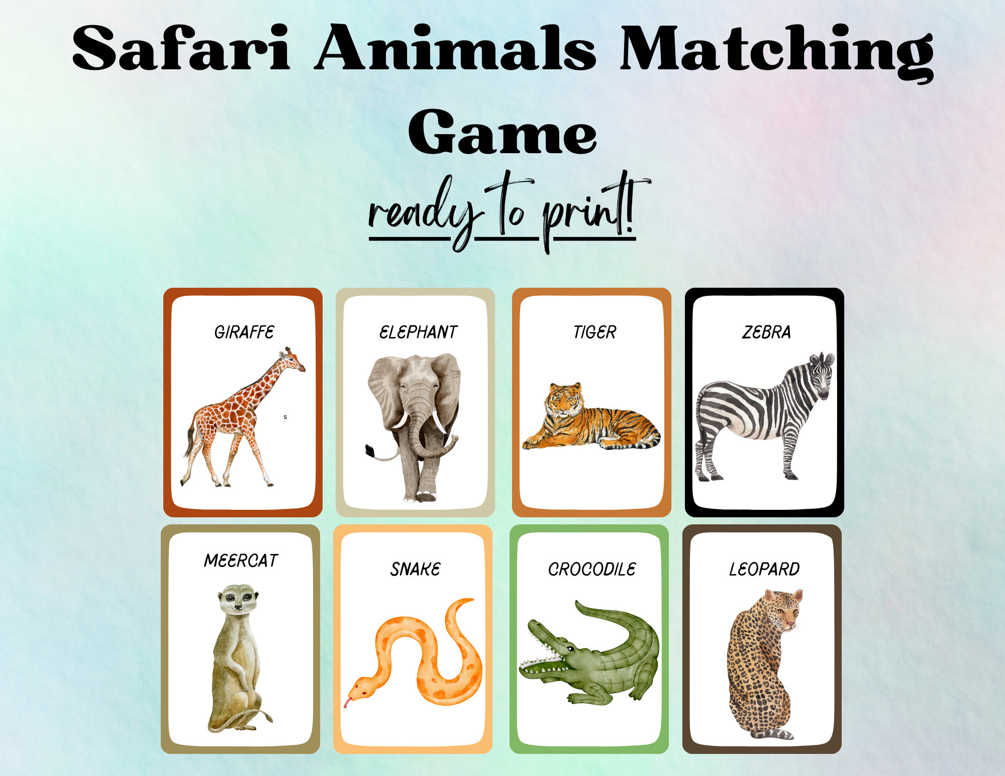 Matching Game | Memory Game | Safari Themed Study | Montessori Matching ...