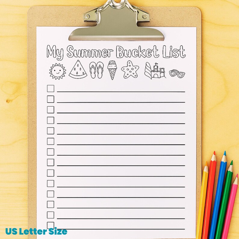 Kids Summer Bucket List Printable – Fun Checklist Template & Coloring ...