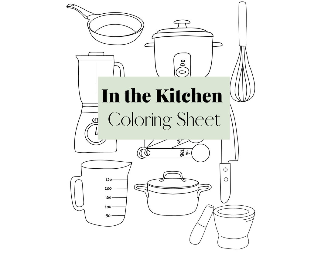 Kitchen Tools Coloring Sheet | Kids Coloring Sheet | Coloring Worksheet ...