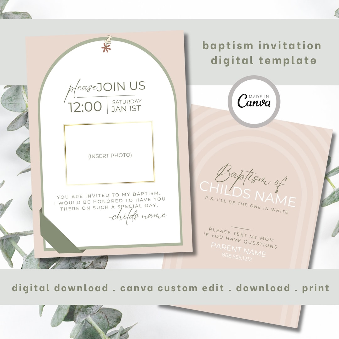 Baptism Invitation Template, LDS Baptism, CANVA Template, Girl Baptism ...