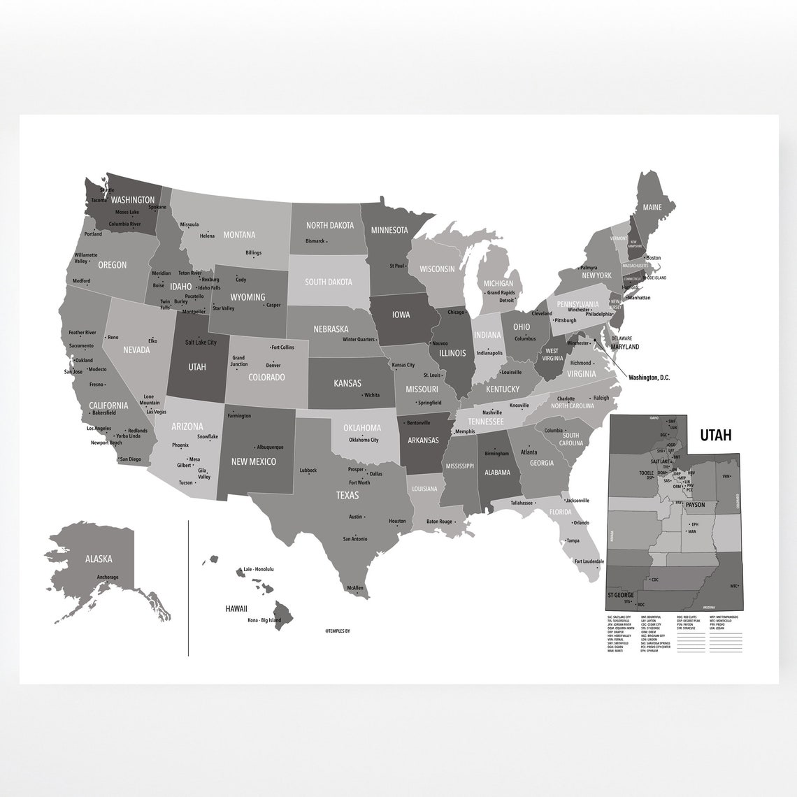 LDS Temples Map Digital Download USA Temples Utah LDS - Etsy