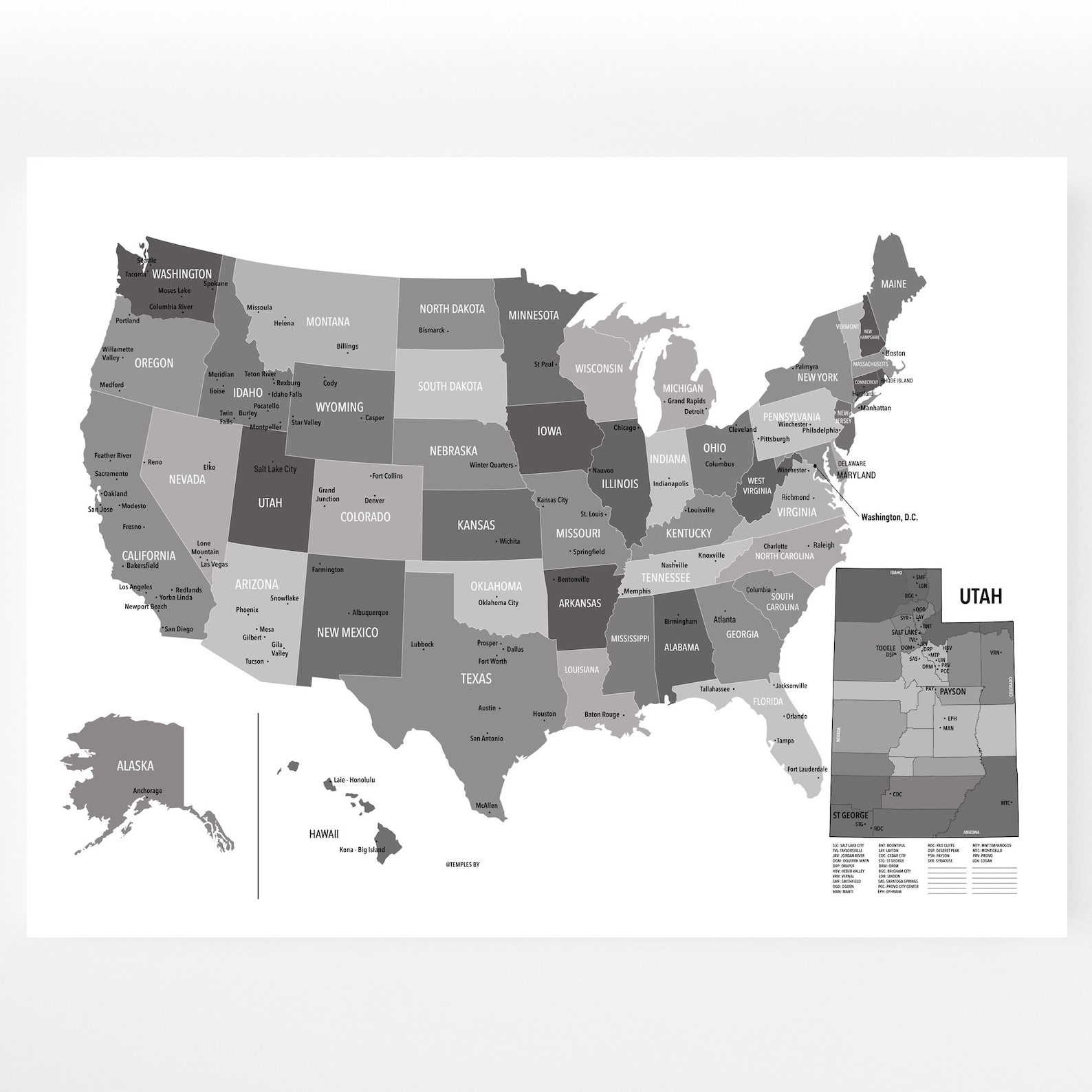 LDS Temples Map, Digital Download, USA Temples, Utah LDS Temples, Lds ...