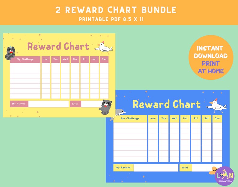 2 Reward Chart Bundle Printable Behavior Chart, Daily Chore Chart ...