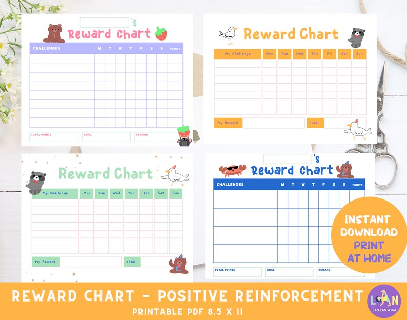 4 Reward Chart Bundle Printable Behavior Chart, Daily Chore Chart ...