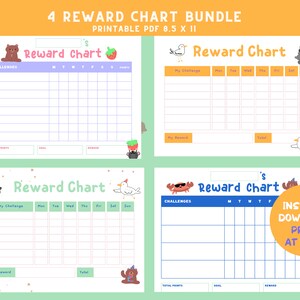 4 Reward Chart Bundle Printable Behavior Chart, Daily Chore Chart ...