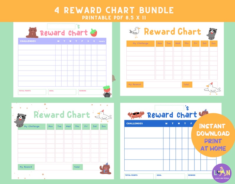 4 Reward Chart Bundle Printable Behavior Chart, Daily Chore Chart ...