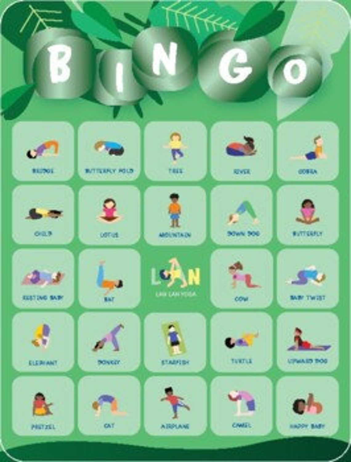Yoga Bingo Game Printable Kids Yoga Social Emotional Learning Digital ...