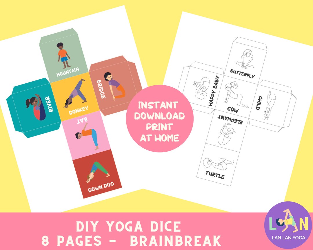 DIY Yoga Dice Coloring Pages for Kids, Party Games, Brain Break ...