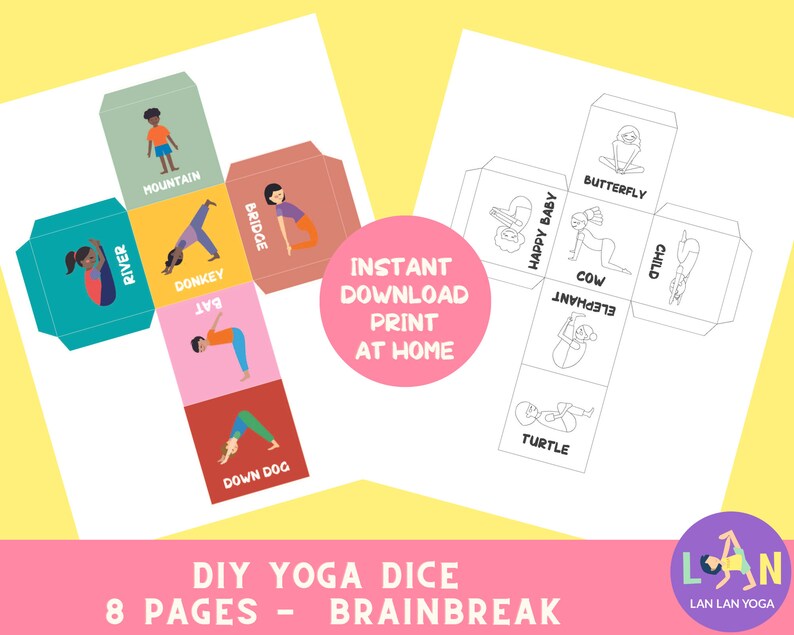 DIY Yoga Dice, Coloring Pages for Kids, Party Games, Brain Break ...