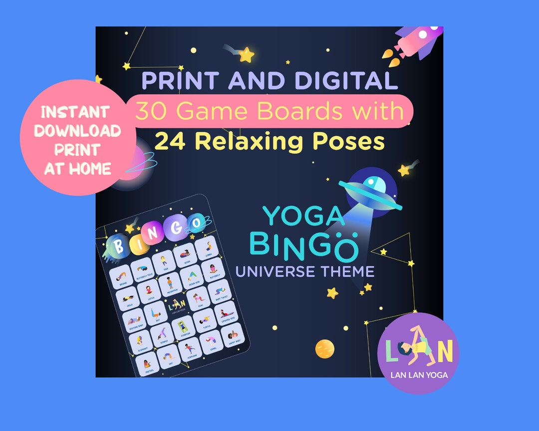 Yoga Bingo Game, Printable Universe Theme Yoga Game, Class Activity ...
