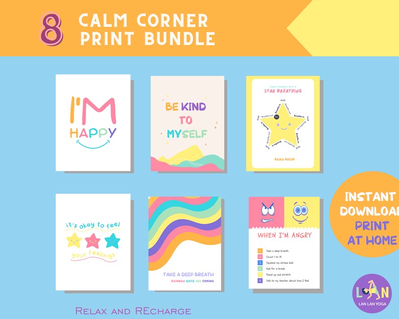 8 Calm Down Corner Posters Sign Kit Calming Decor Print Counselor ...