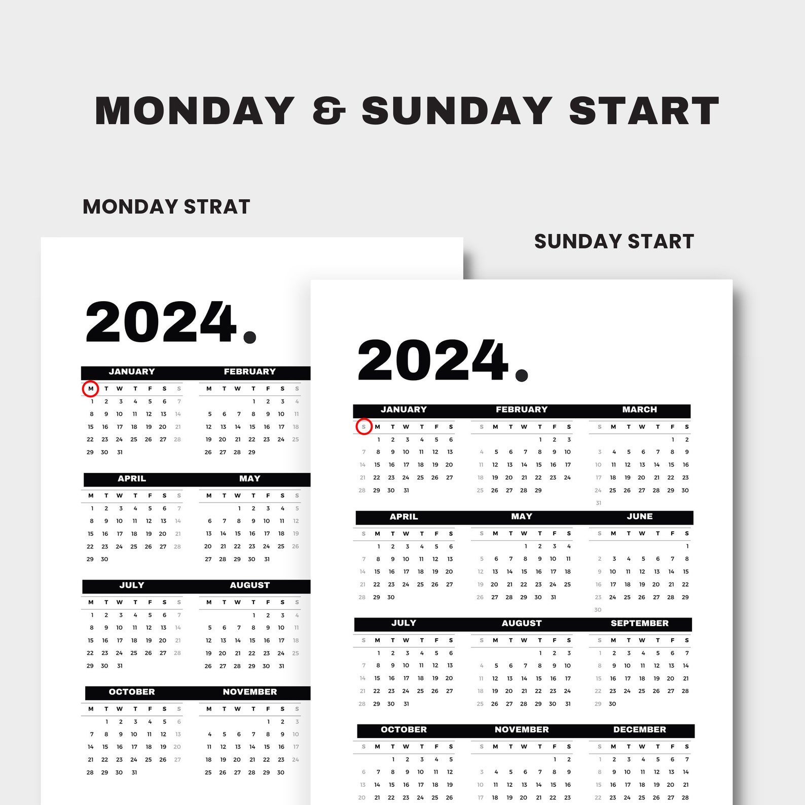 2024 Printable Calendar - Easy Print One Page Yearly Minimal Calendar ...