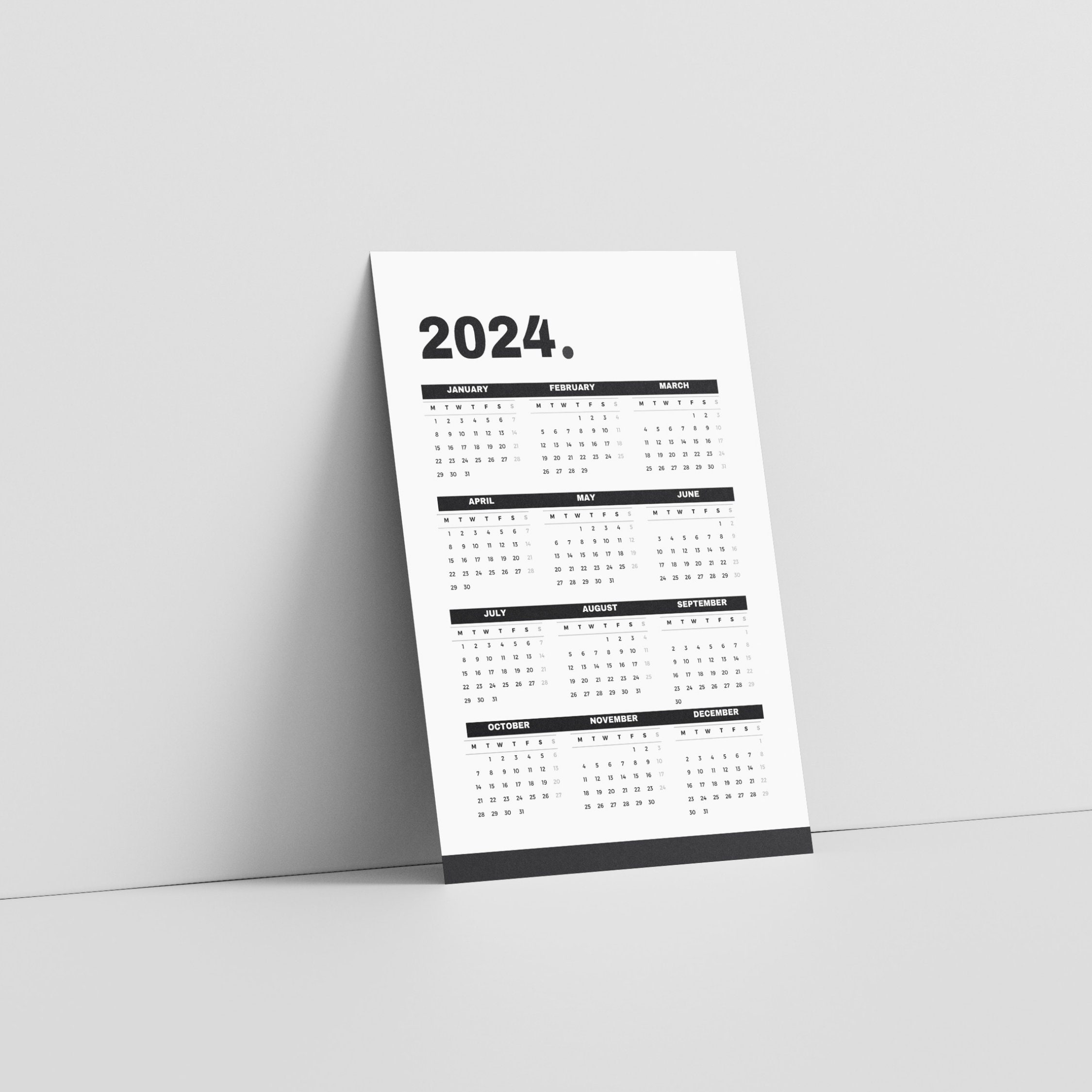 2024 Printable Calendar - Easy Print One Page Yearly Minimal Calendar ...