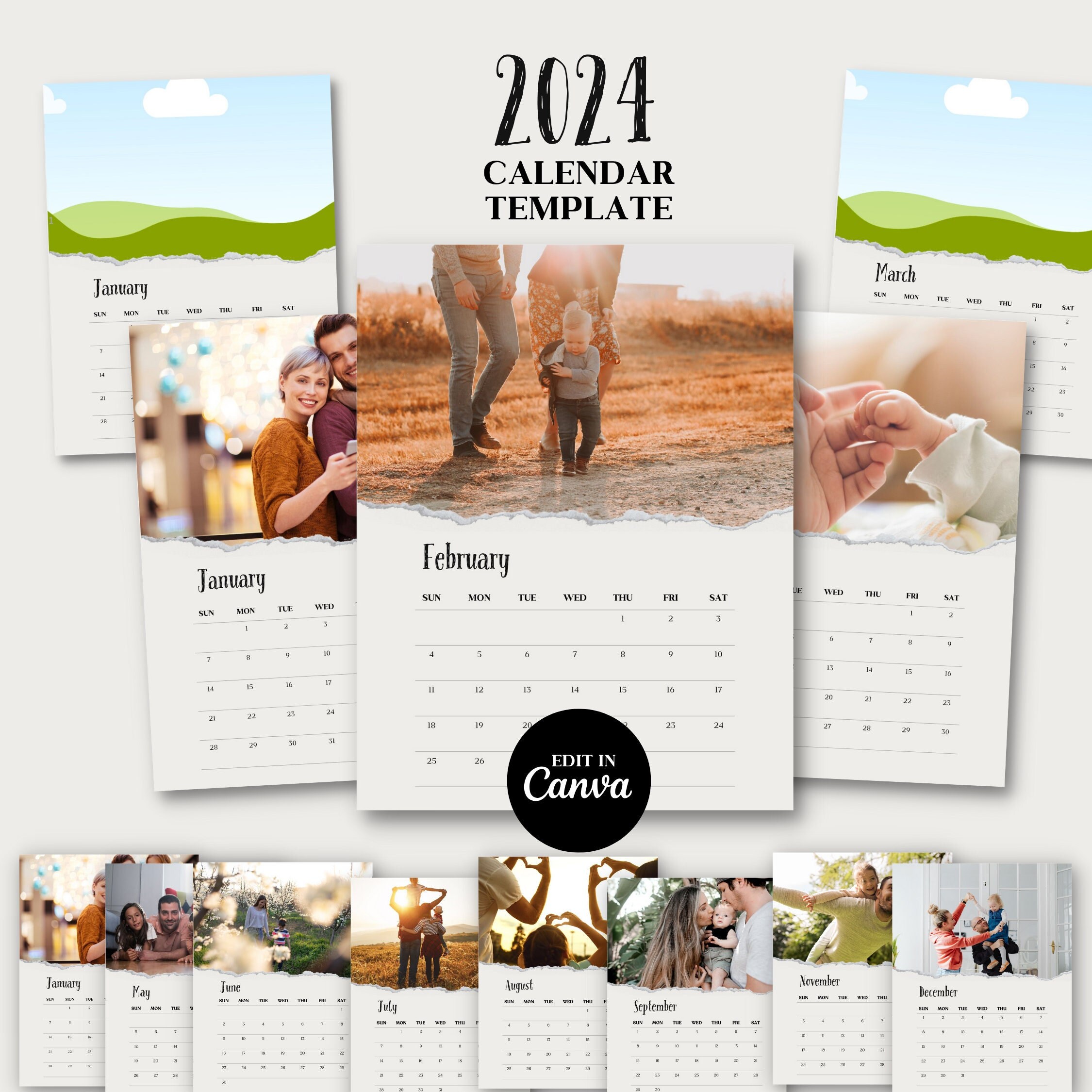 2024 Calendar Template With Photos Easy to Edit Canva Templates ...