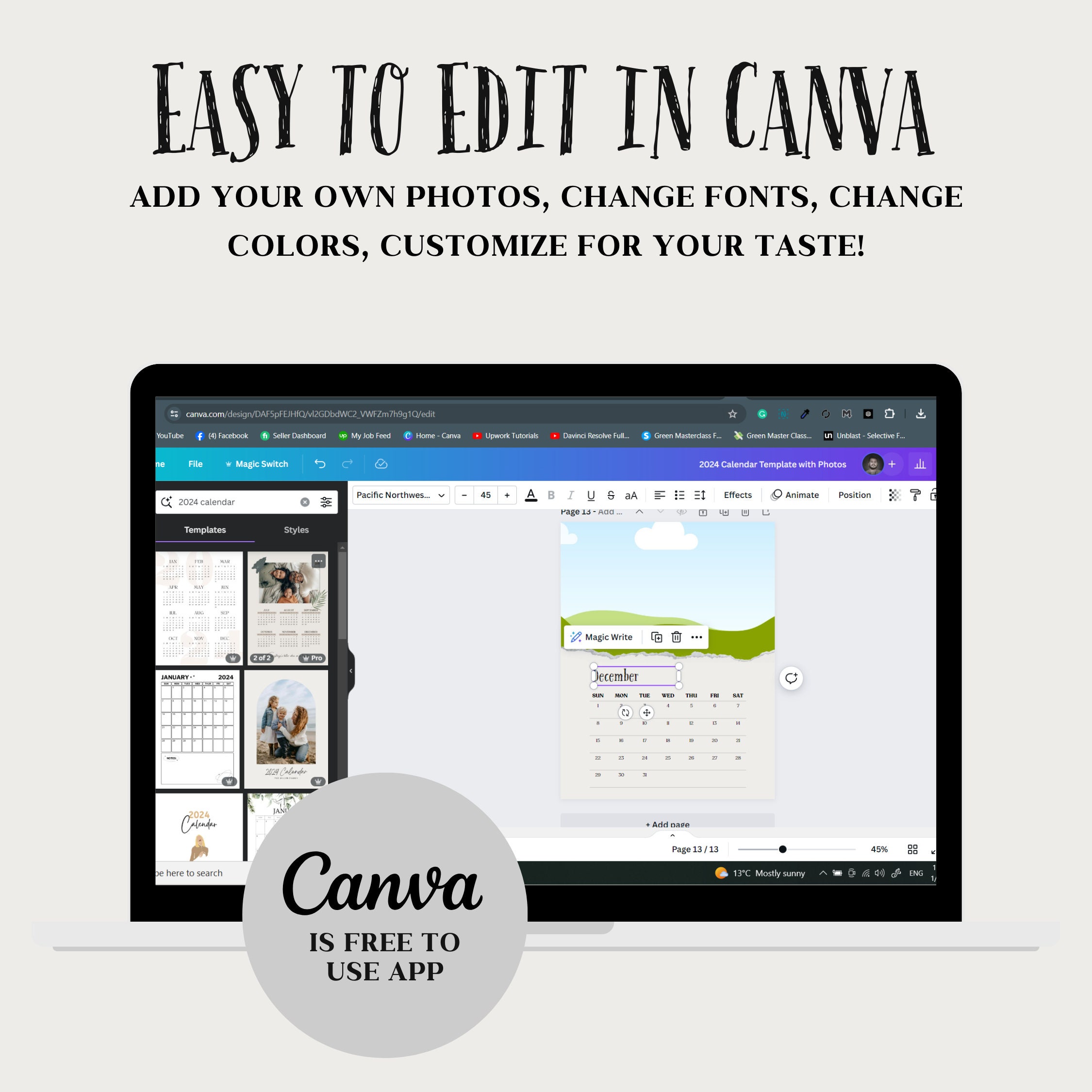 2024 Calendar Template With Photos Easy to Edit Canva Templates ...