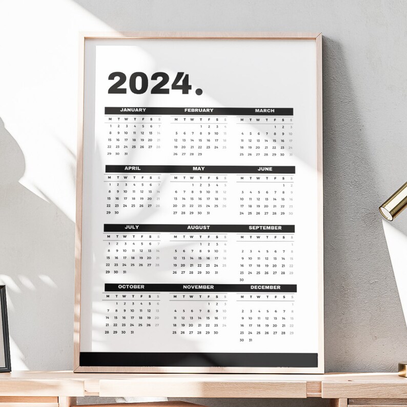 2024 Printable Calendar - Easy Print One Page Yearly Minimal Calendar ...