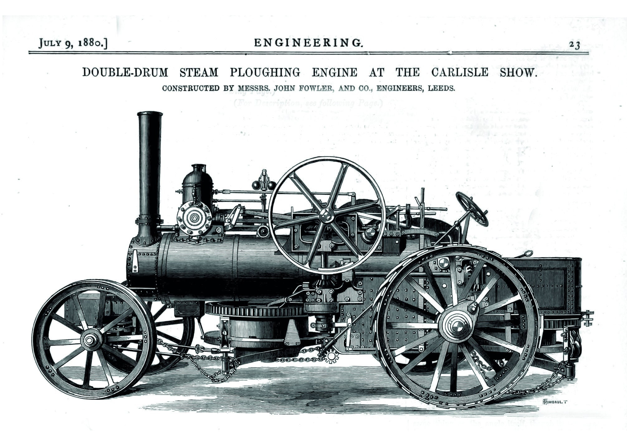 1880 Engraving of a Double Drum Steam Ploughing Engine at the Carlisle ...