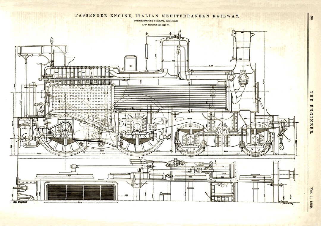 1889 Four Coupled Bogie Passenger Engine on the Rete Italian ...
