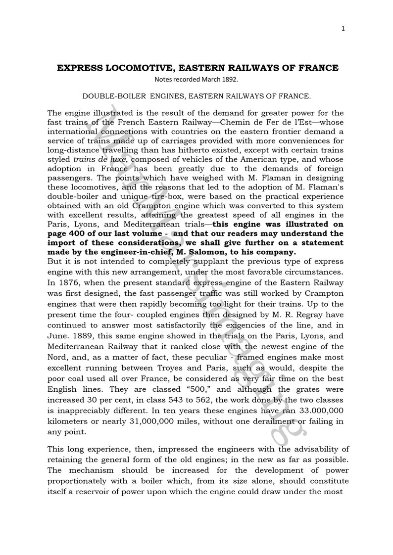 Double Boiler Engines, Express Locomotive Eastern Railways of France M ...