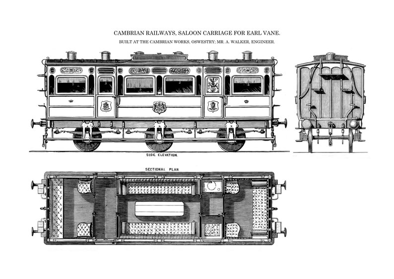 Saloon Carriage. Built at the Cambrian Works, Oswestry for Earl Vane ...