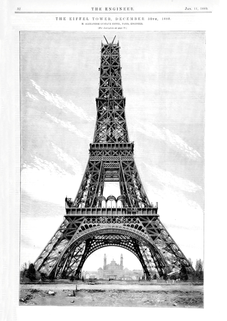 The Eiffel Tower Under Construction. Vintage View at 703 Feet, December ...